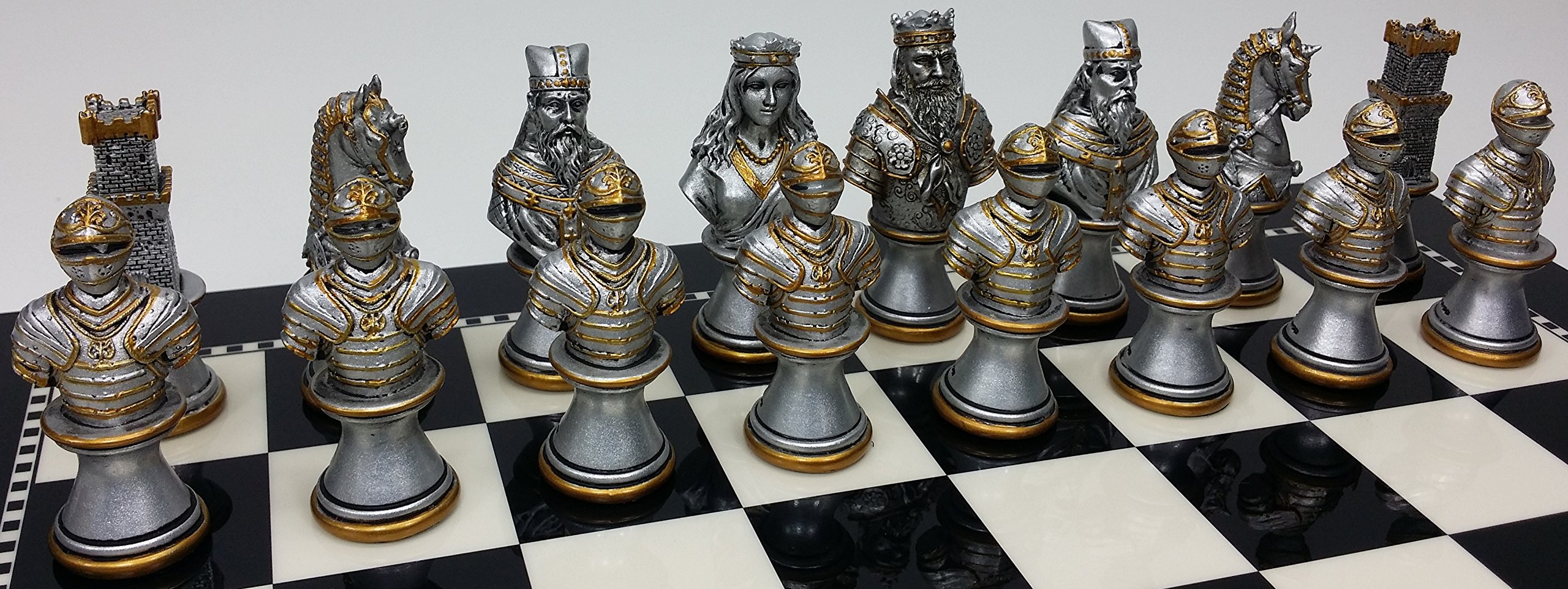 Medieval Times Crusades Knight Chess Men Set Gold & Silver Busts - NO Board