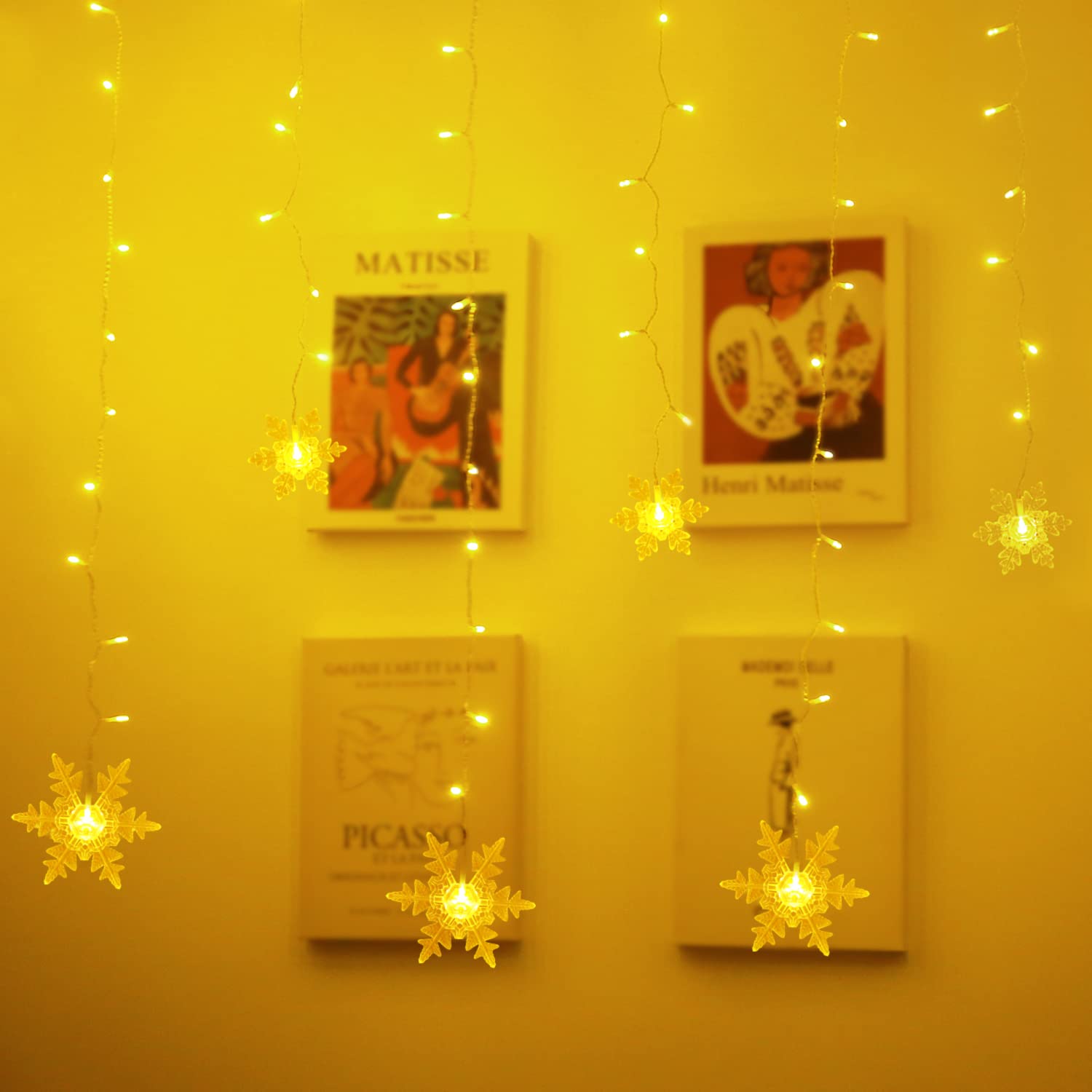 Snowflake Curtain Lights: 212 LED String Lights with 15 Snowflakes, Decorative Twinkle Window Fairy Light 8 Modes for Indoor Home Bedroom Wall Garden Patio Porch Party Wedding Xmas Decor