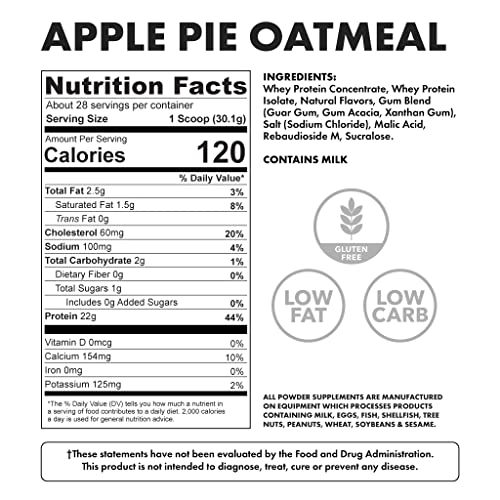 BOWMAR NUTRITION 100% Whey Protein Powder, The Best Tasting Whey Isolate Protein Meal Replacement with 22g of Protein Per Serving (28 Servings, Apple Pie Oatmeal)