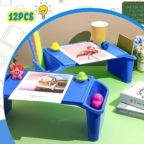 Kisston 12 Pcs Kids Lap Desk Bulk Lap Tray Lap Table Bed Table Plastic Lap Desk with Extra Storage Space Activities Children Portable Lap Desk for Kids Students Work Study School Classroom (Blue)