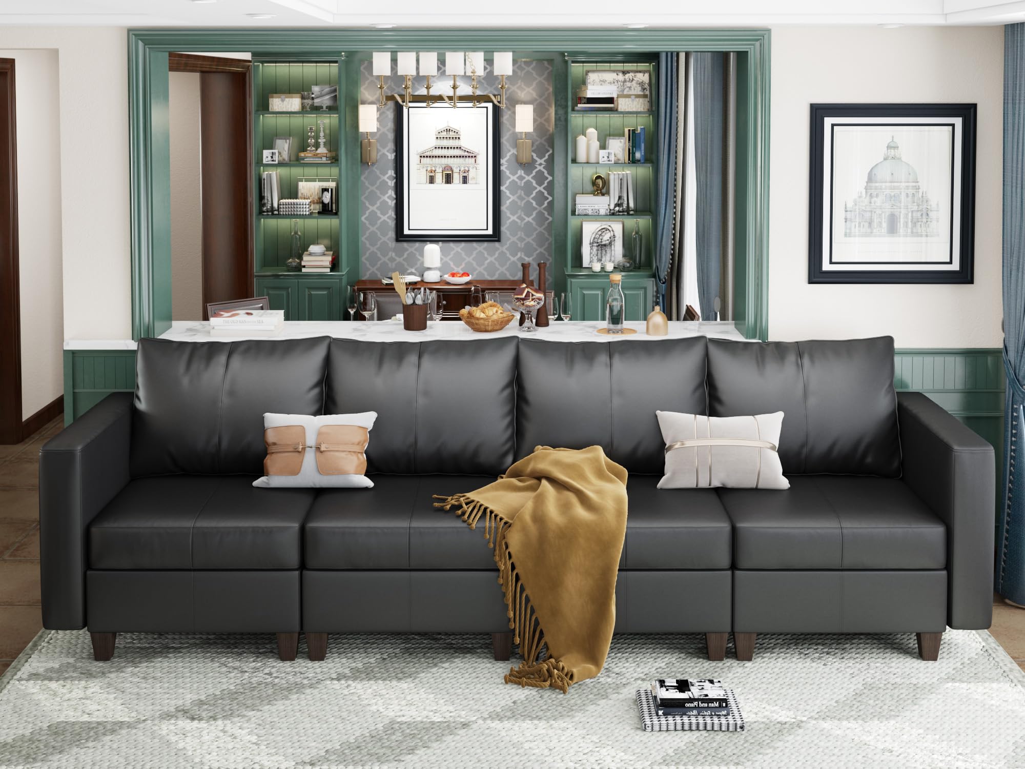 EASE MOOSE Modular Sectional Couch with Storage Seats, 4 Seat Faux Leather Convertible Modular Sofa Sectional Sofa Couch with Reversible Chaises for Small Spaces