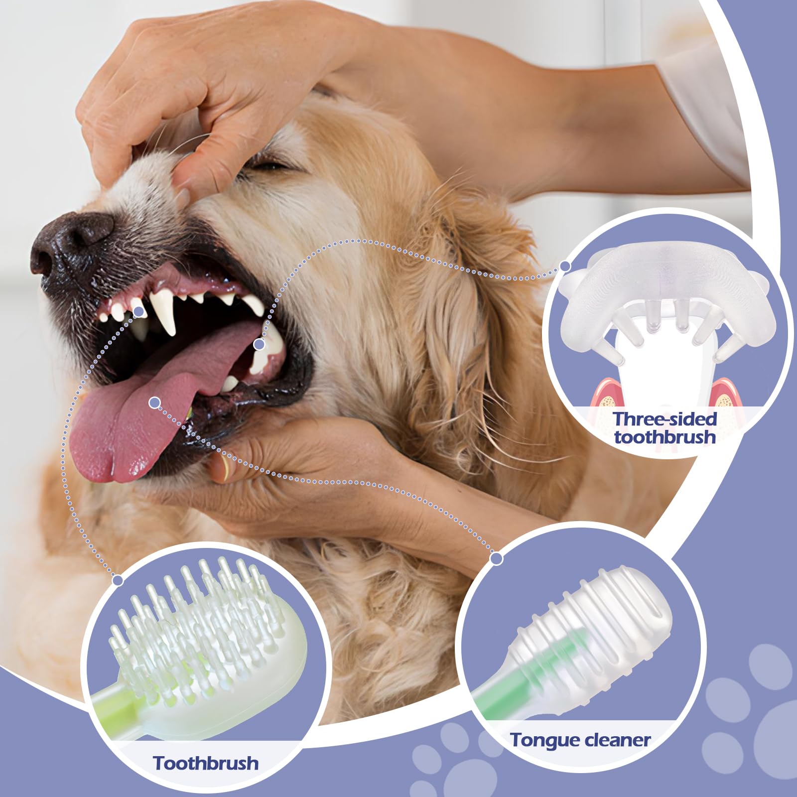 FOVRLZSE Pet Toothbrush Kit,360 Silicone Dog/Cat Toothbrush with Tongue Scrape(3pcs,Purple)