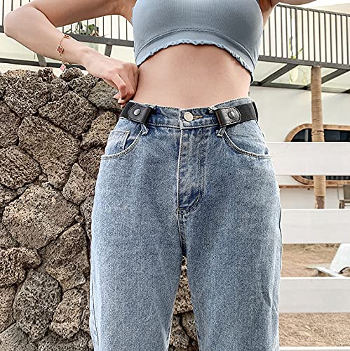 CWT Men and women all-match invisible lazy belt, adjustable length loose elastic belt without buckle (Blue and white stripes)
