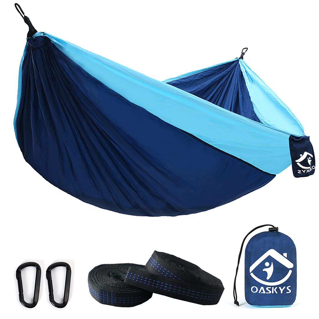 Camping Hammock Double with 2 Tree Straps Made of Portable Lightweight Nylon Parachute for Backpacking,Travel,Beach,Yard and Outdoor Survival (NavyBlue-Blue)