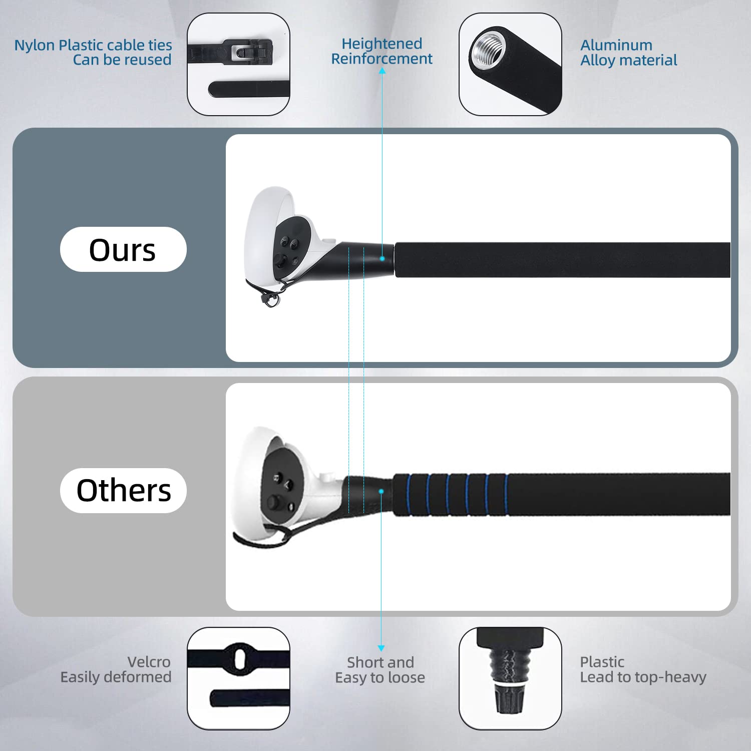 Compatible with Meta/Oculus Quest 2 VR Accessories - SINWEVR Long Stick Handle Bracket, Enhanced Golf + Home Run Baseball First Person Tennis Racket: NX Badminton King Game Immersive Experience