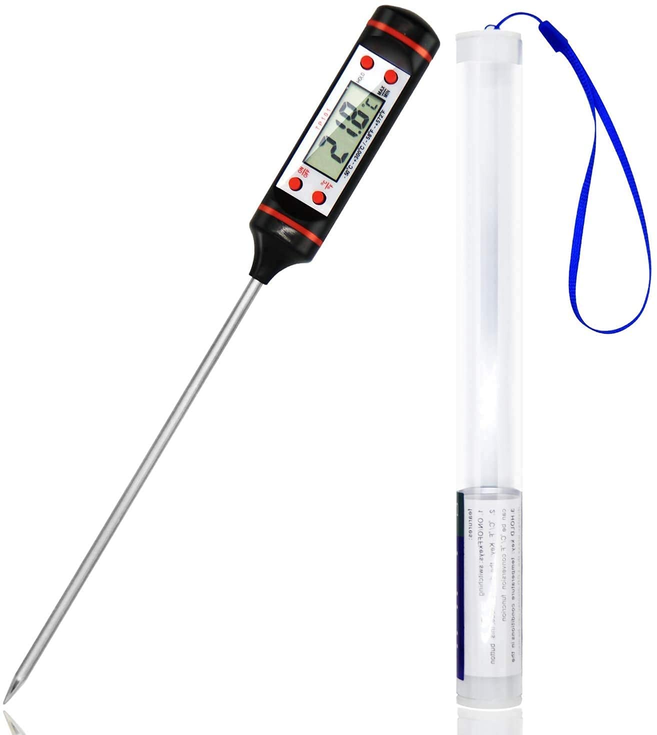Elly Digital Kitchen Thermometer, Digital Meat Thermometer with LCD Display, Stainless Steel Skewer for Food, Long for Milk, Roast Meat, BBQ