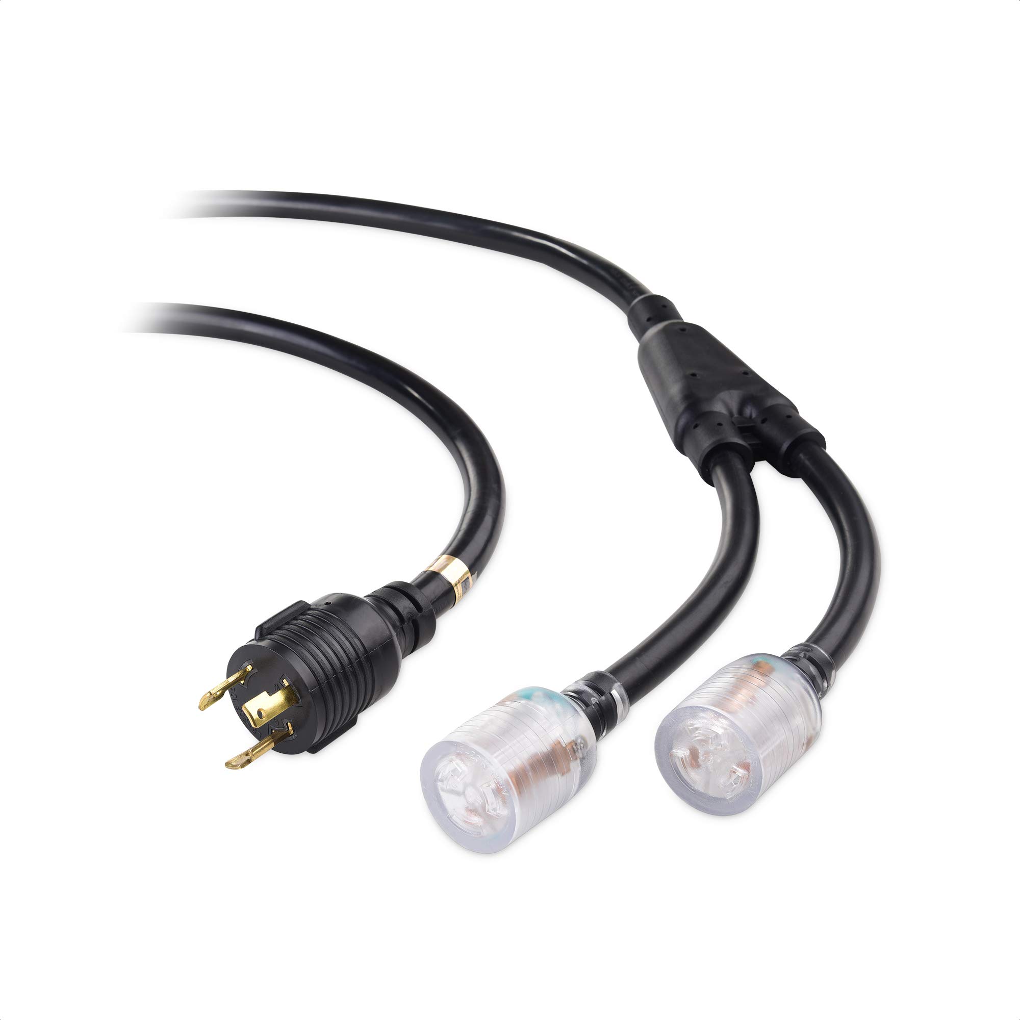 Cable Matters LED-Lit 3 Prong 30 Amp to 20 Amp Adapter for Generator (30 Amp to 20 Amp Adapter Splitter) 3 Feet - NEMA L5-30P to 2X L5-20R