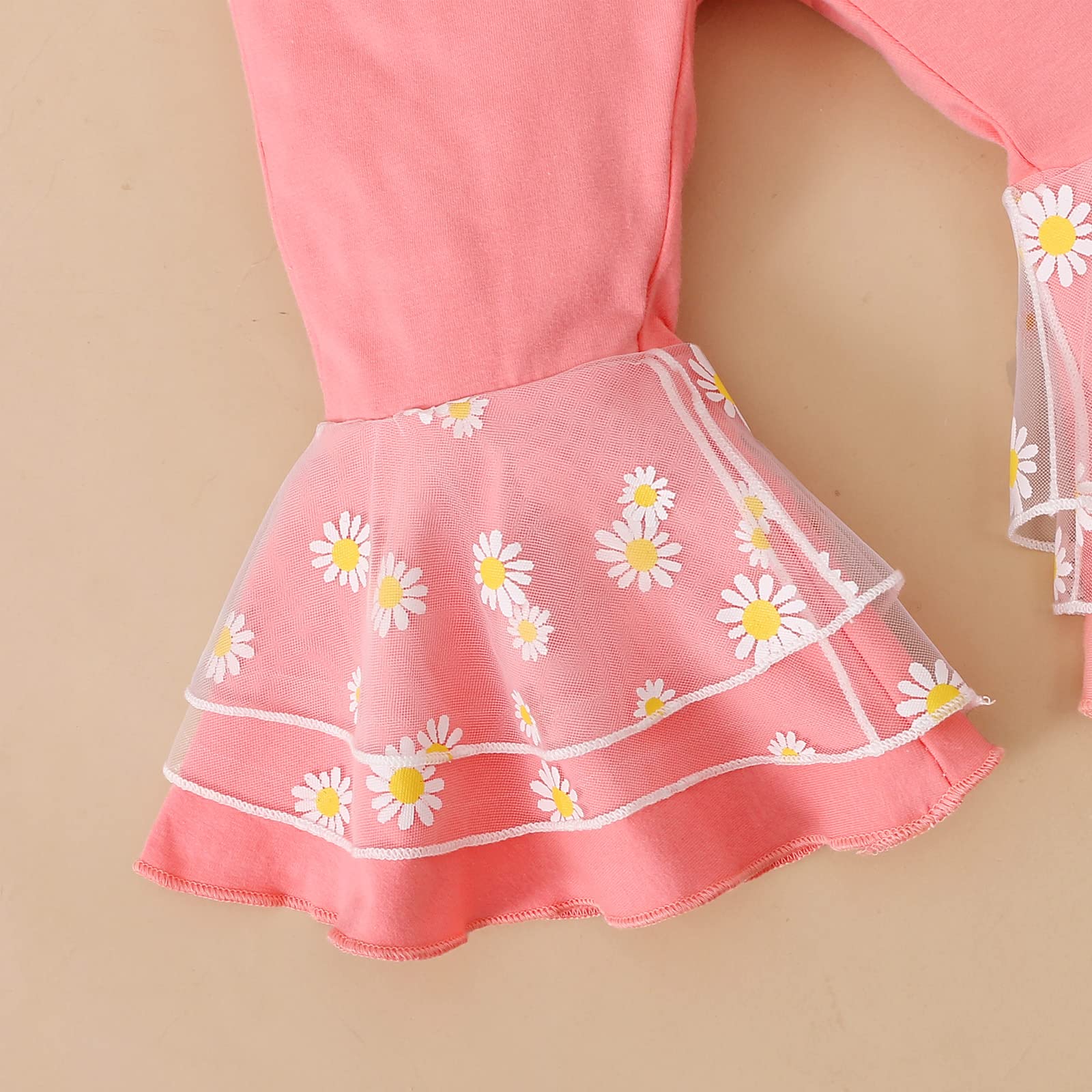 MIEKISA baby girls rompers flared pants suits headband free (Pink, 6-12 Months)