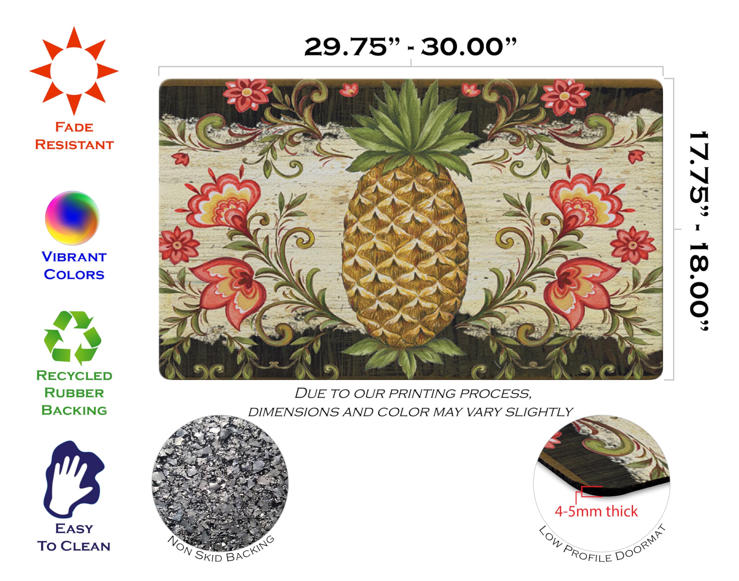 Toland Home Garden 800044 Pineapple & Scrolls Fruit Door Mat 18x30 Inch Flower Outdoor Doormat for Entryway Indoor Entrance