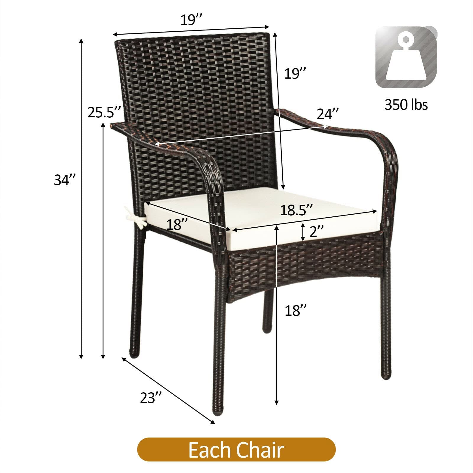 HAPPYGRILL 4 Pack Stackable Rattan Chairs Outdoor Patio Dining Chairs with Removable Cushions and Rustproof Steel Frame All-Weather PE Wicker Stacking Bistro Chairs for Balcony Garden Backyard