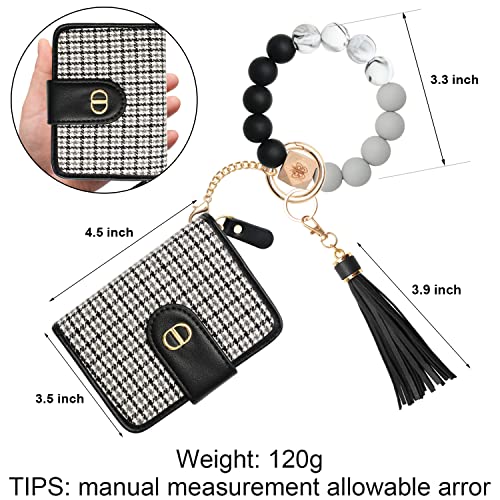 SNUG STAR Multi-Purpose Wallet High Capacity Card Holder Zipper Coin Purse with Wristlet Bracelet Keychain Silicone Beaded Bangle (Silicone Bracelet(16 Cards)-Woven Small Plaid Black)