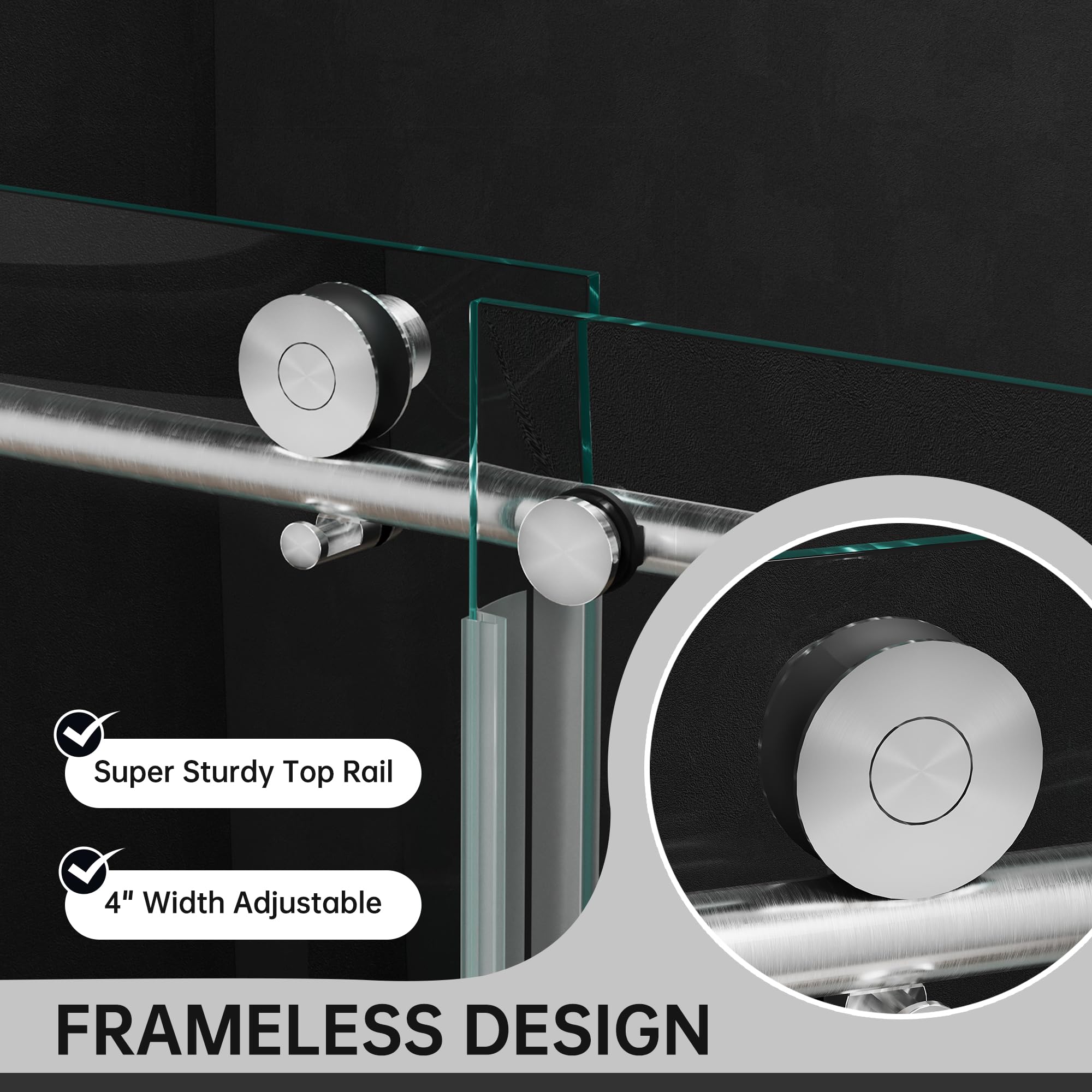 Frameless Sliding Shower Door 56-60 in W x 75 in H,Frameless Shower Door with 5/16" (8mm) Clear Tempered Glass,Silent Soft-Close Design,Brushed Nickel