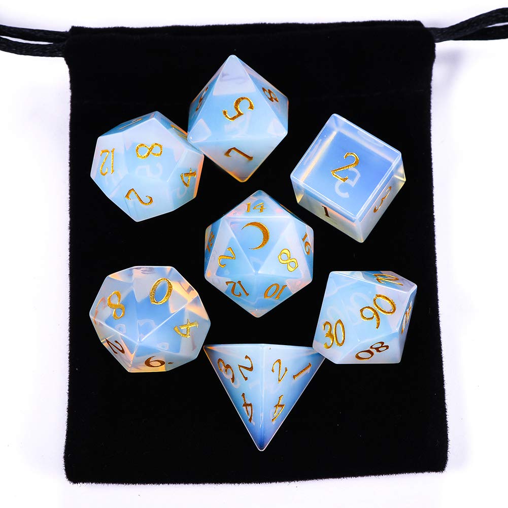Opalite 7 Pieces D&D Gemstone Dice Set DND Polyhedarl Dice Set for Dungeons and Dragons RPG Games