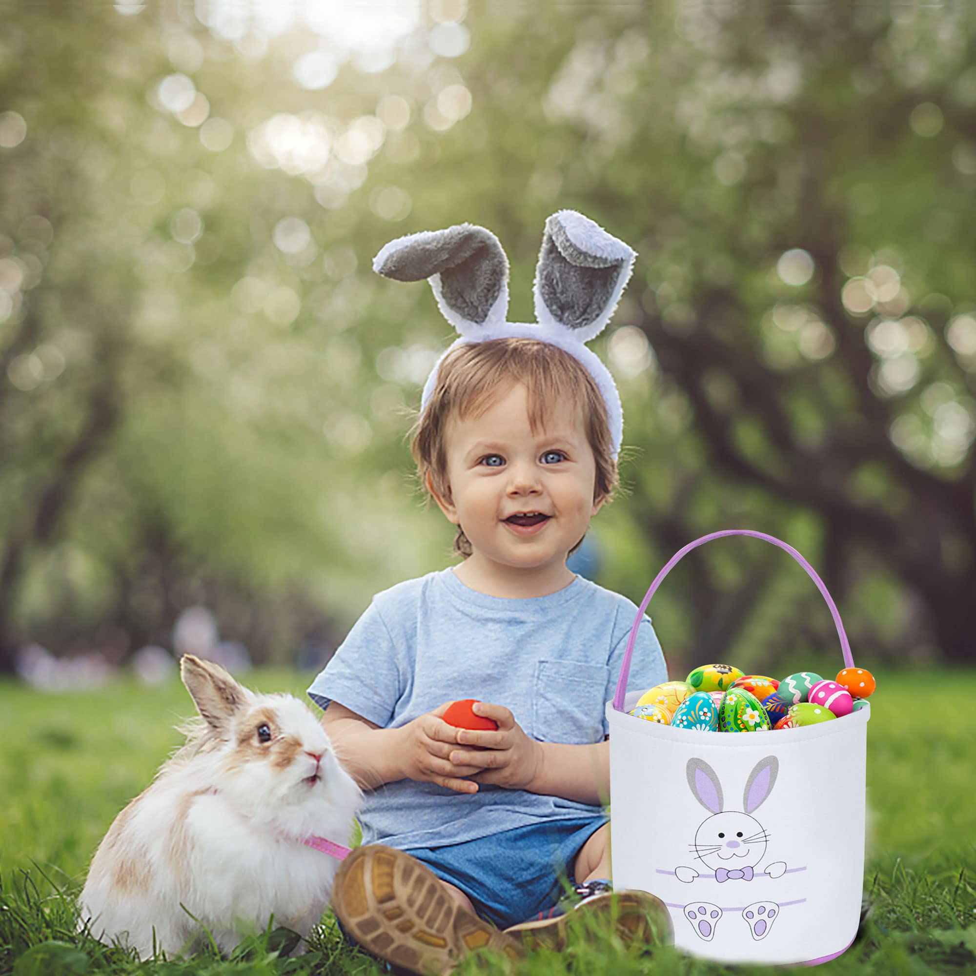 Easter Basket Plain Soft Cloth Bucket Bunny Egg Hunt Canvas Small Collapsible Cheap Bag Gift Bulk Empty Set of 4