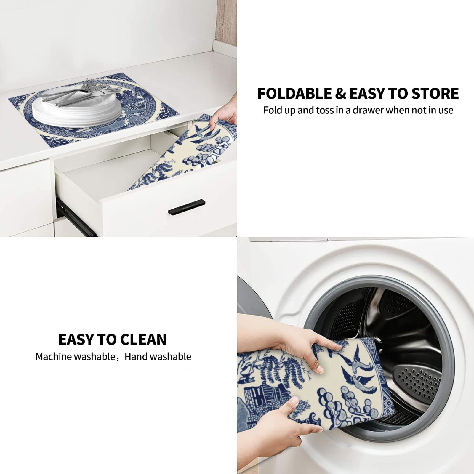 Dish Drying Mat For Kitchen Counter,Chinoiserie Soft Microfiber Ultra Absorbent Microfiber Dishes Drainer Mats 16 X 18 Inch