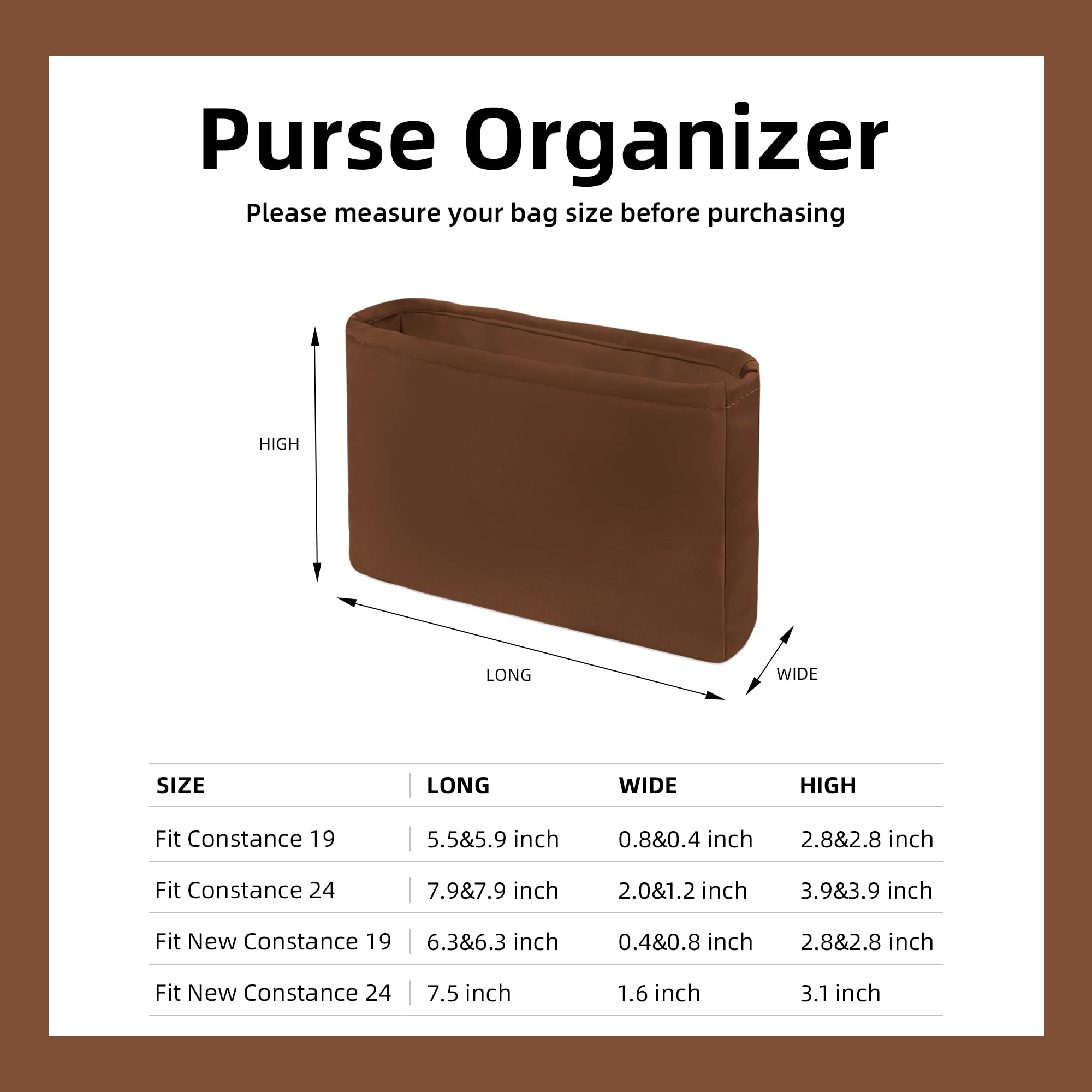 DGAZ Silk Purse Organizer Insert Fits Constance 19/New19/24/New24 bag,Silky Smooth Bag Organizer,Luxury Handbag & Tote Shaper(Gold,newC19)