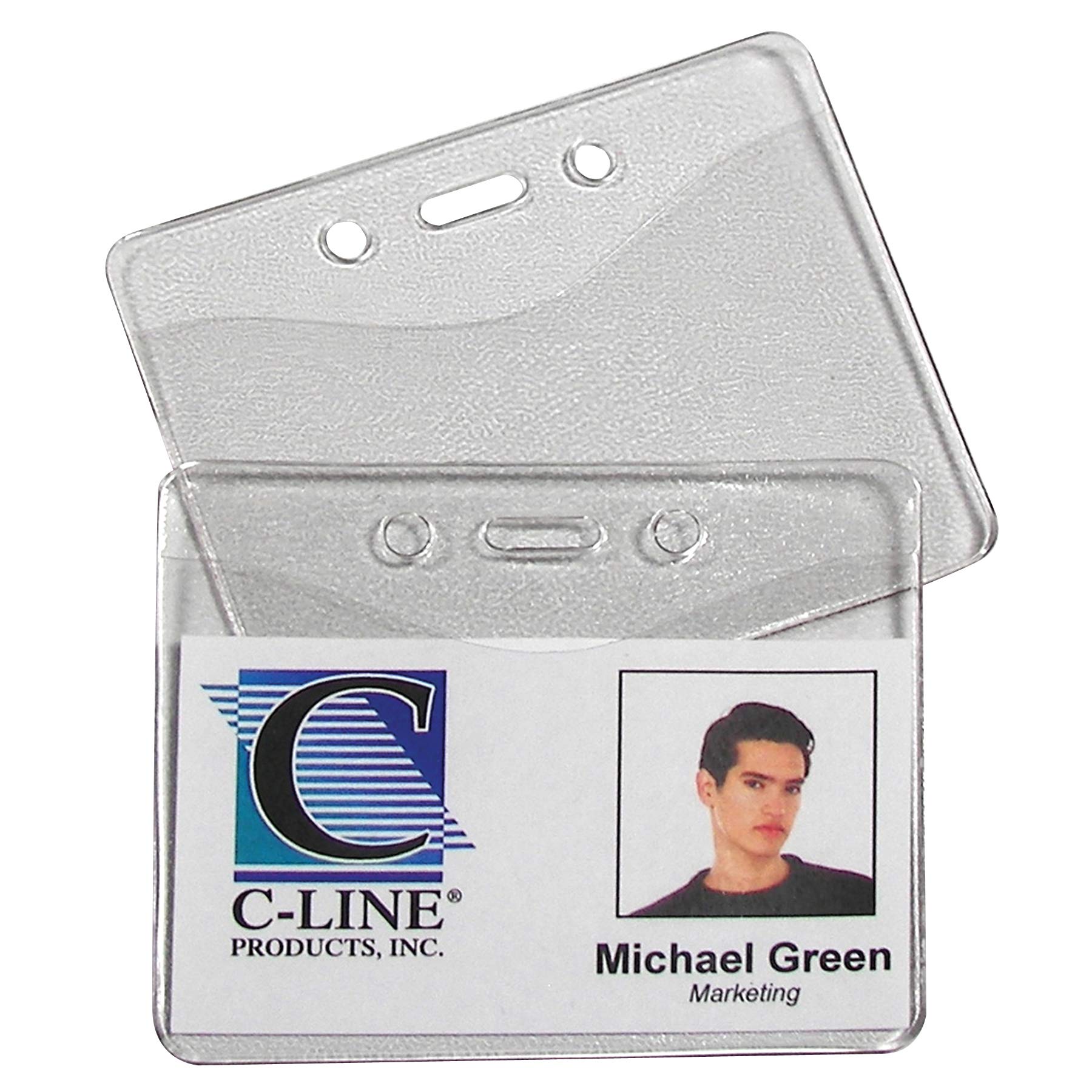 C-Line Heavy Duty Vinyl Badge Holders, Horizontal, 2.38 x 3.38 Inches, 100 per Pack, Clear (88607)