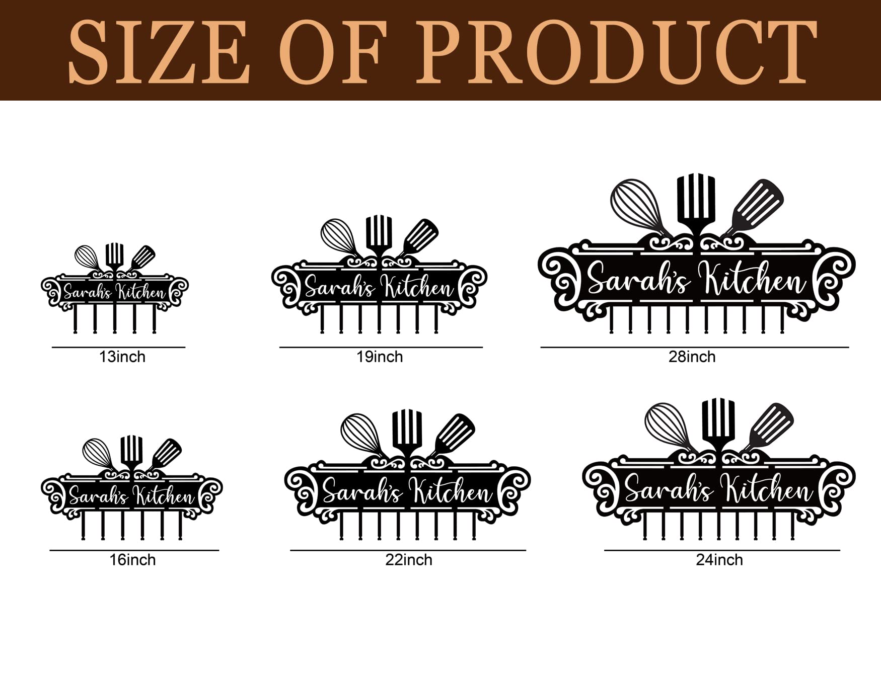 Personalized Kitchen Wall Decor,Custom Kitchen Hooks for Utensils, Personalized Kitchen Utensil Rack, Custom Metal Kitchen Hooks for Mothers Day Gifts, Grandmother's gift.
