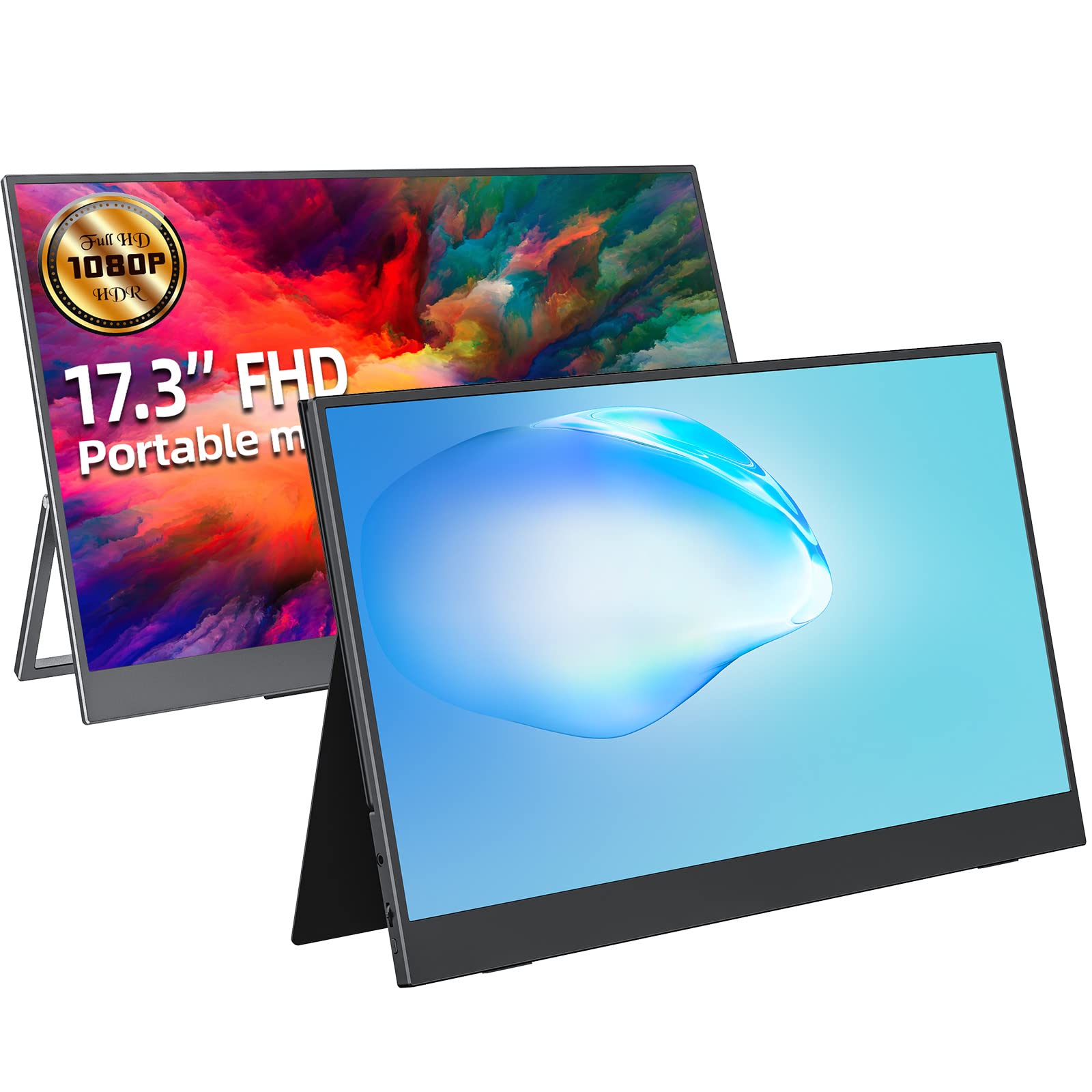 cocopar USB-C Portable Monitor Bundle [15.6inch with Cover & 17.3inch with Kickstand] 1080P FHD HDR Zero Frame USB-C Computer Display with Dual Type-C Mini HDMI for Laptop PC Mac Surface Xbox PS4/5