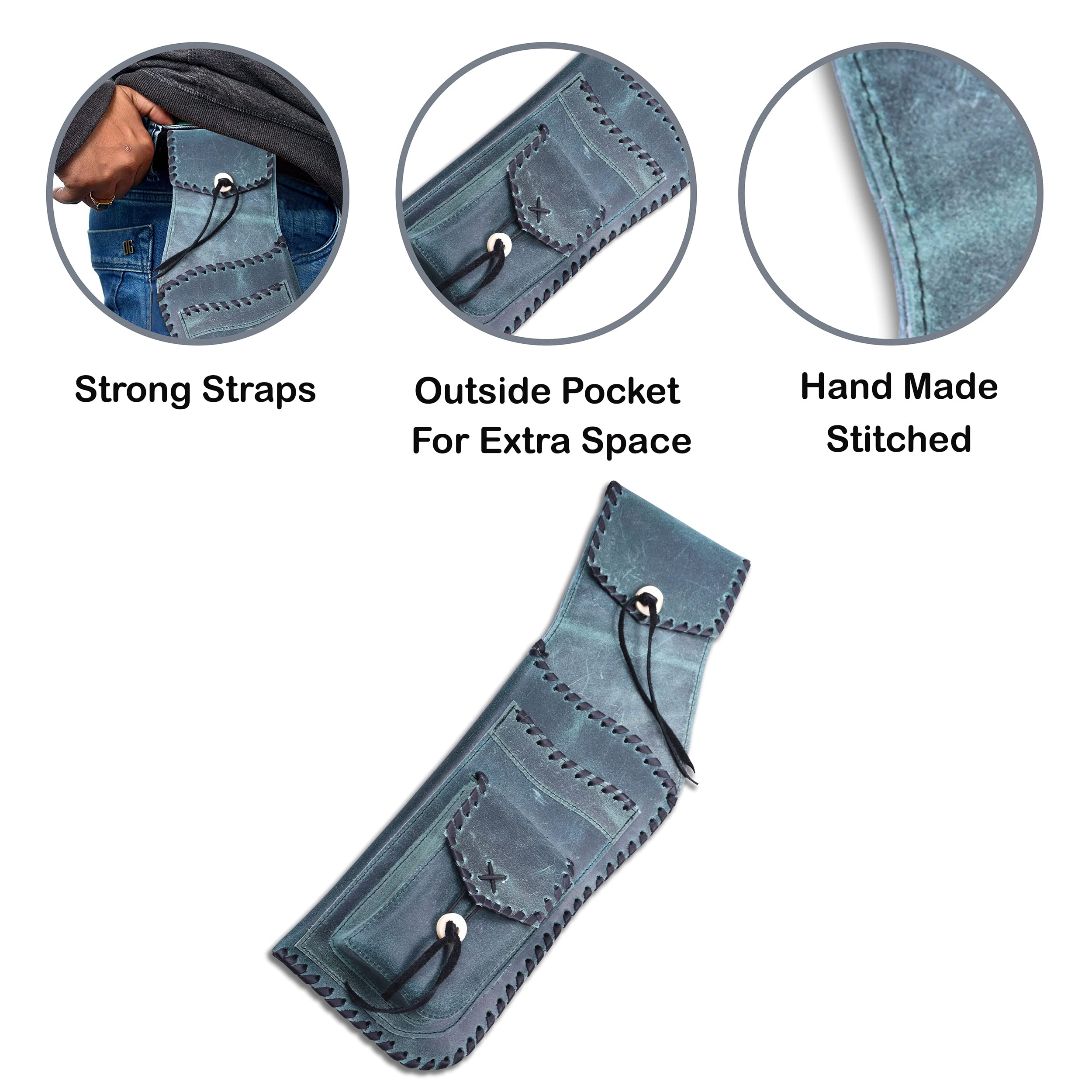 ClubCorp Genuine Cow Hide Leather Handmade Side/Hip Quiver Leather Arrow Holder for Youth Adjustable Quivers for Bow Hunting & Archery Sports (Right Side, Warango-2, Black/Blue)