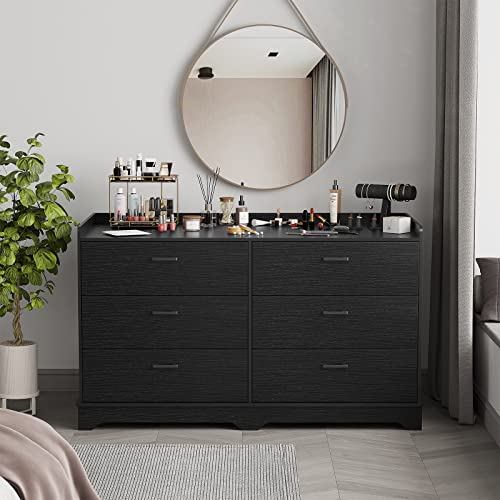 Hasuit 6 Drawer Double Dresser, Modern Storage Tower Dressers & Chests of Drawers, Large Clothing Organizer for Bedroom