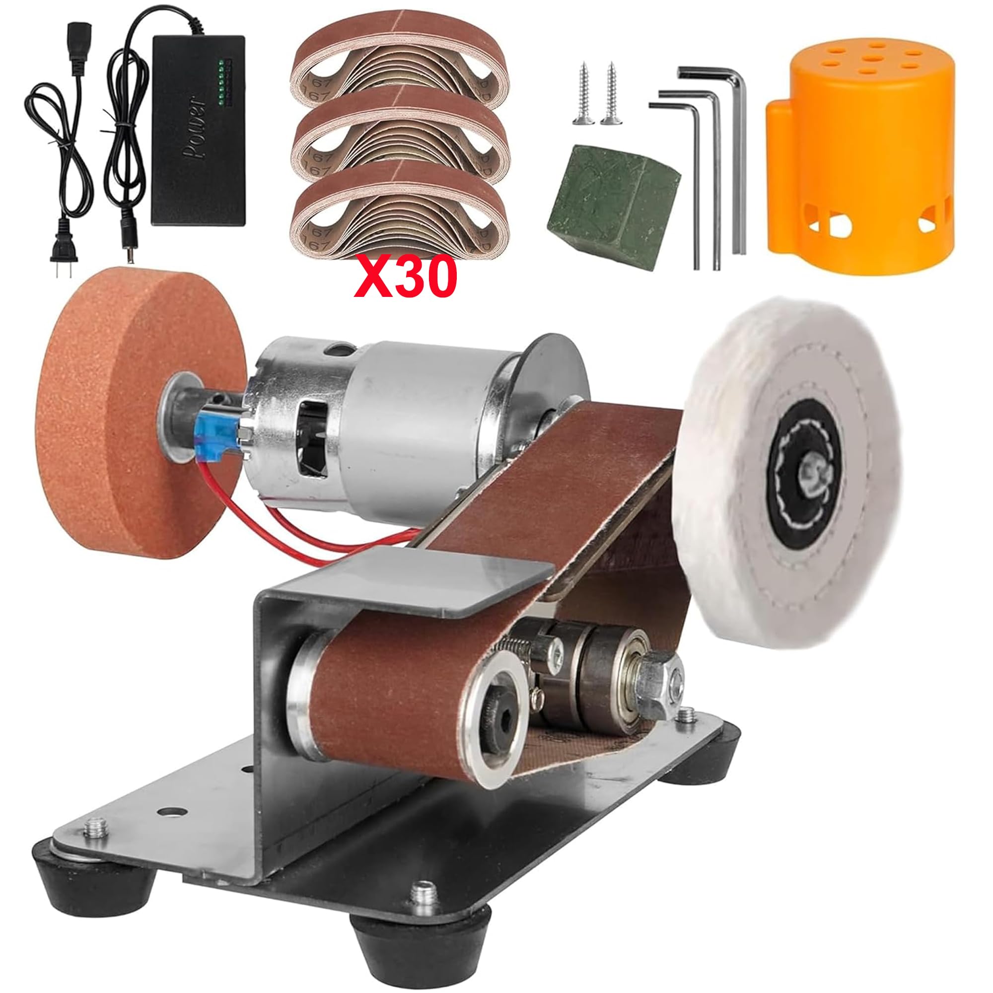 LAIWOO Mini Belt Sander, 15 Degree Electric Belt Sander, 7 Adjustable Speed Mini Bench Belt Grinder for Metal Working, Knife Making and DIY Woodworking