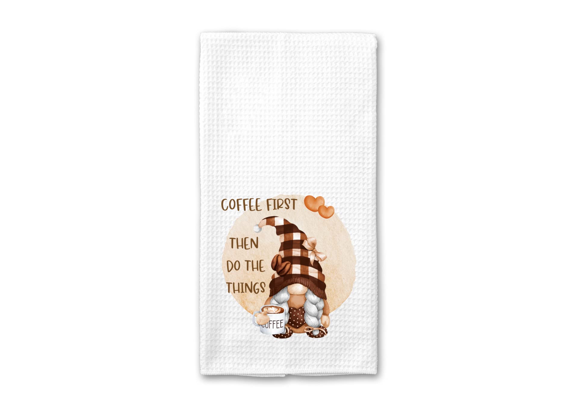 Coffee First Then Do The Things Waffle Weave Tea Towel | Kitchen Towel | Housewarming Gift | Fall Autumn Season Dish Towel | Friend Birthday Gift