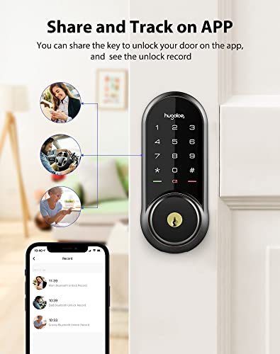 Hugolog Smart Lock,Keyless Entry Door Lock,Keypad Smart Door Lock,Smart Deadbolt Lock,Electronic Door Lock with Keyless Deadbolt,Bluetooth Digital Door Lock for Home,Airbnb,Garage
