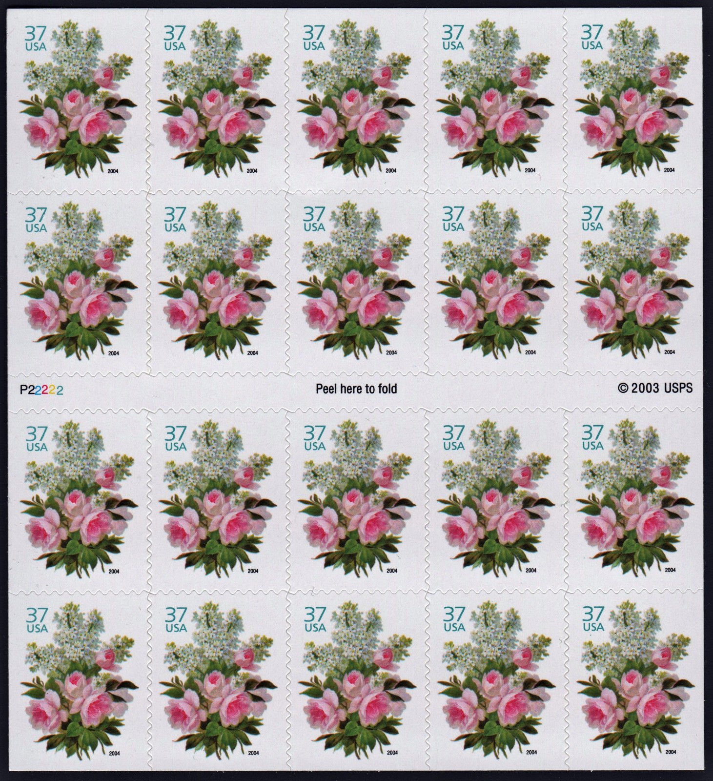 Scott 3836a 37 Cent Garden Bouquet Pane of Twenty 37 Cent Stamps