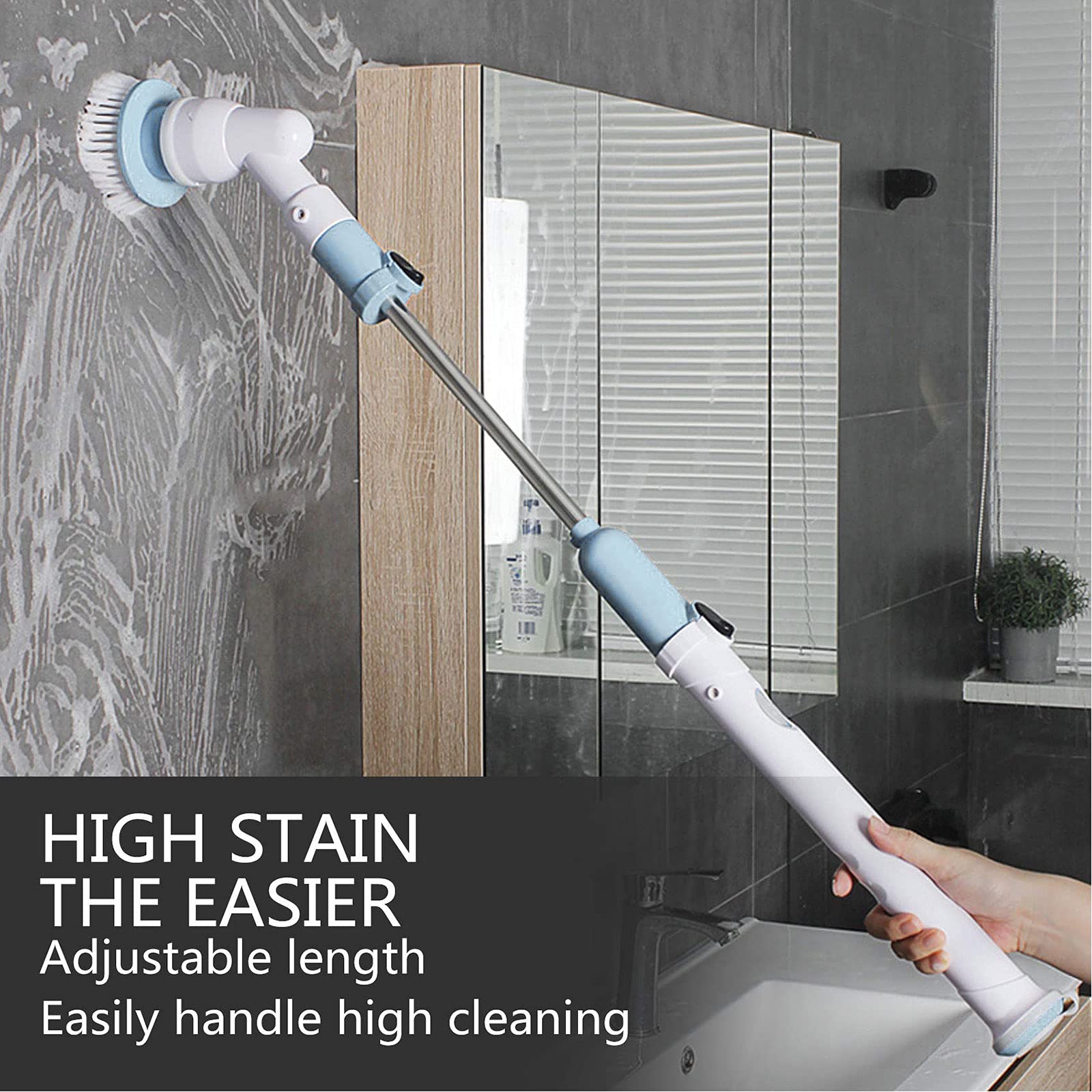 Cordless Long Handle Electric Mop, Household Cleaning Tool, Portable Spin Scrubber,for Bathroom/Wall/Tile Floor/Bathtub/Baseboard/Toilet/Kitchen