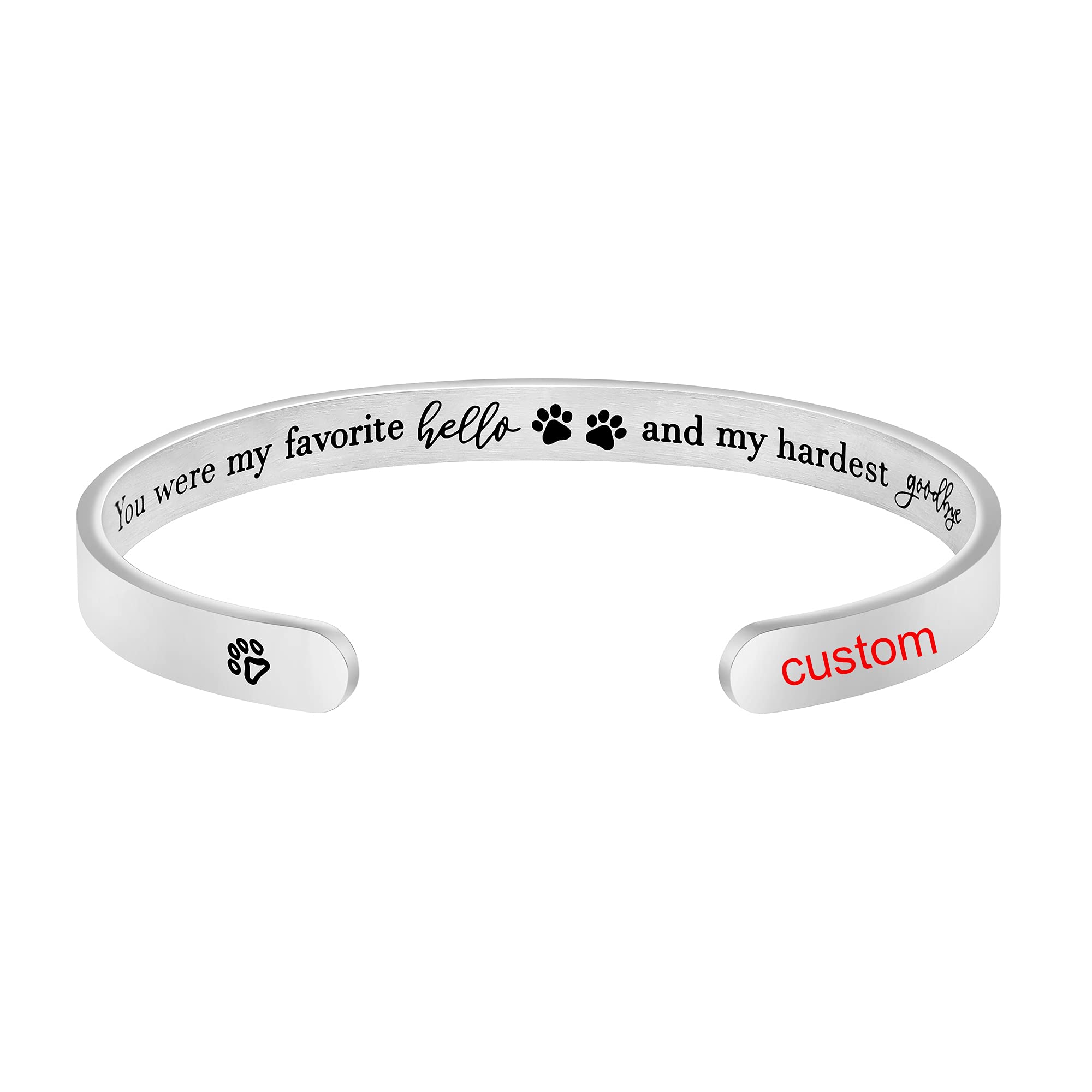 Custom pet name Dog Memorial Cat Memorial Bracelet for Women Pet Paw Personalized Name Cuff Bangle