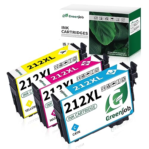Greenjob 212XL Ink Cartridges Remanufactured Replacement for Epson 212 Color Ink Cartridges 212 XL T212XL T212 Ink Cartridges for Expression Xp-4100 Xp-4105 Workforce Wf-2830 Wf-2850 Printer (3 Pack)