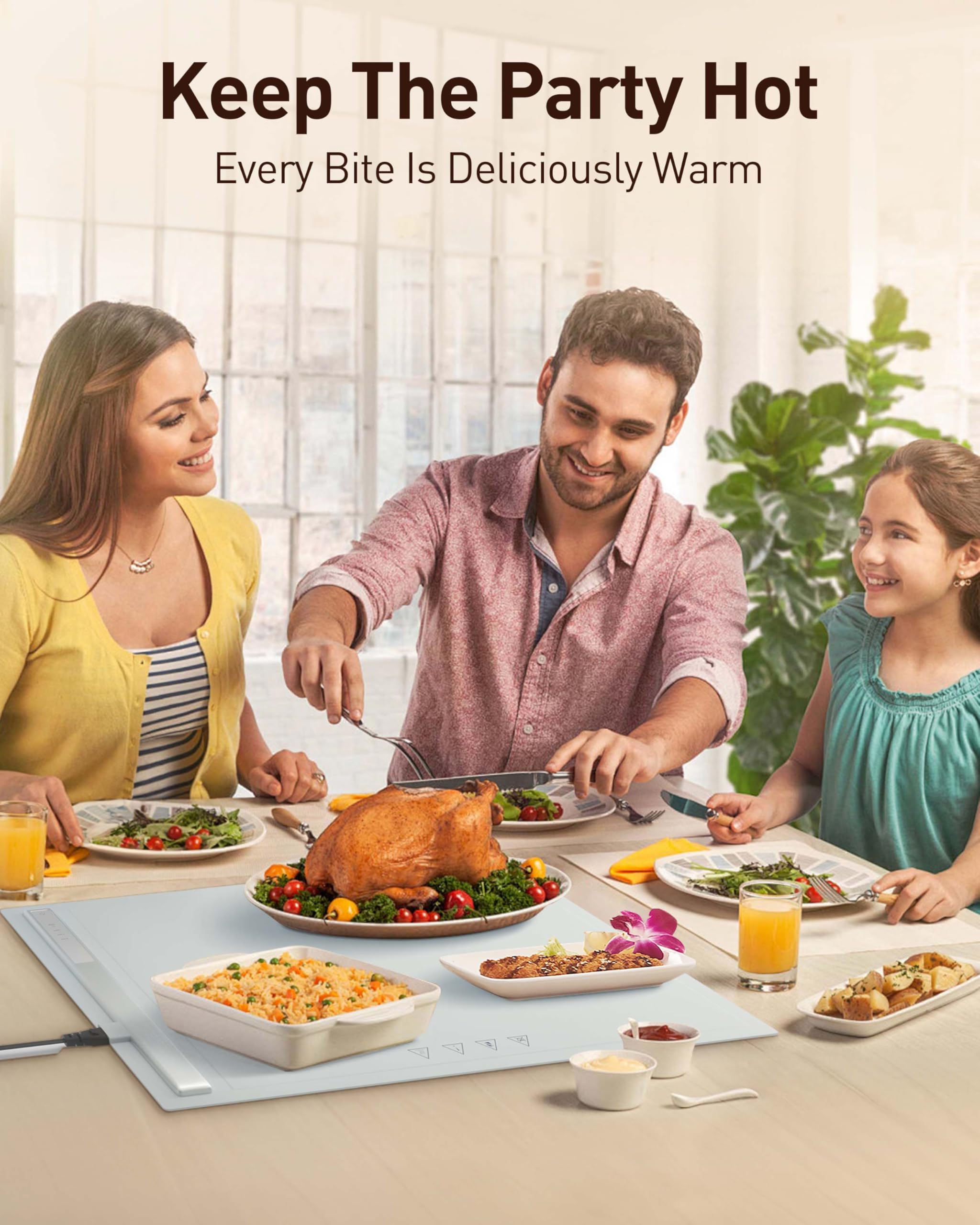 Electric Warming Tray for Party - Food Warmers with Adjustable Temperature, Foldable Food Warming Tray for Features 3 Modes & Fast Heating, Hot Plate for Pizza, Buffet, Family Gatherings