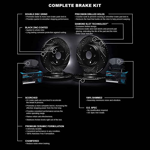R1 Concepts Front Rear Brakes and Rotors Kit |Front Rear Brake Pads| Brake Rotors and Pads| Ceramic Brake Pads and Rotors|fits 1998-2003 Mercedes-Benz E320