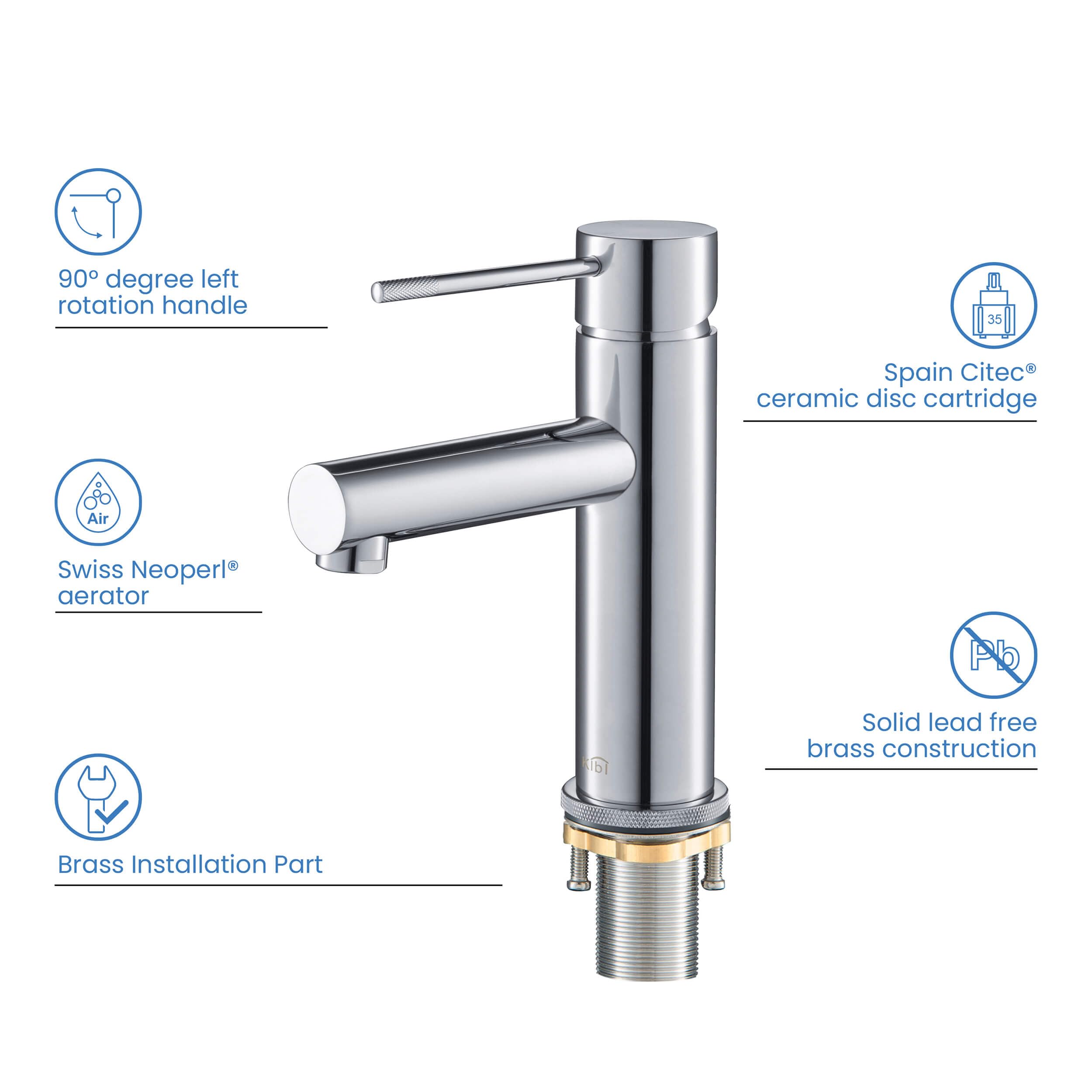 KIBI KBF1010 Solid Brass Single Handle Single Hole Circular X Faucet for Bathroom Sink with Pop Up Drain | High Arc Faucet Spout | Chrome Finish | Corrosion and Rust Resistant