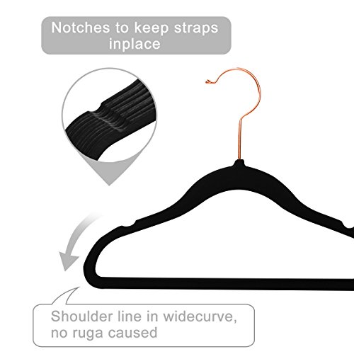 MIZGI Premium Kids Velvet Hangers (Pack of 50) with Copper/Rose Gold Hooks,Space Saving Ultra Thin,Non Slip Baby Hangers for Children's Skirt Dress Pants,Clothes Hangers(Black
