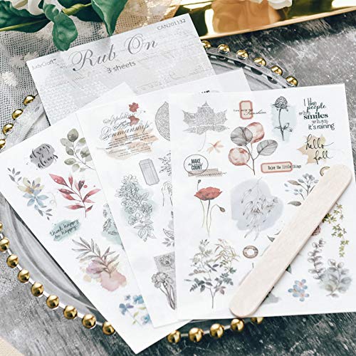 KSCRAFT Leaf Rub On Transfer Sticker Scrapbook Sticker Journal Sticker for Adult Sticker of Sewing Handicraft Decor Sticker for Card Making Diary Album DIY Art and Craft