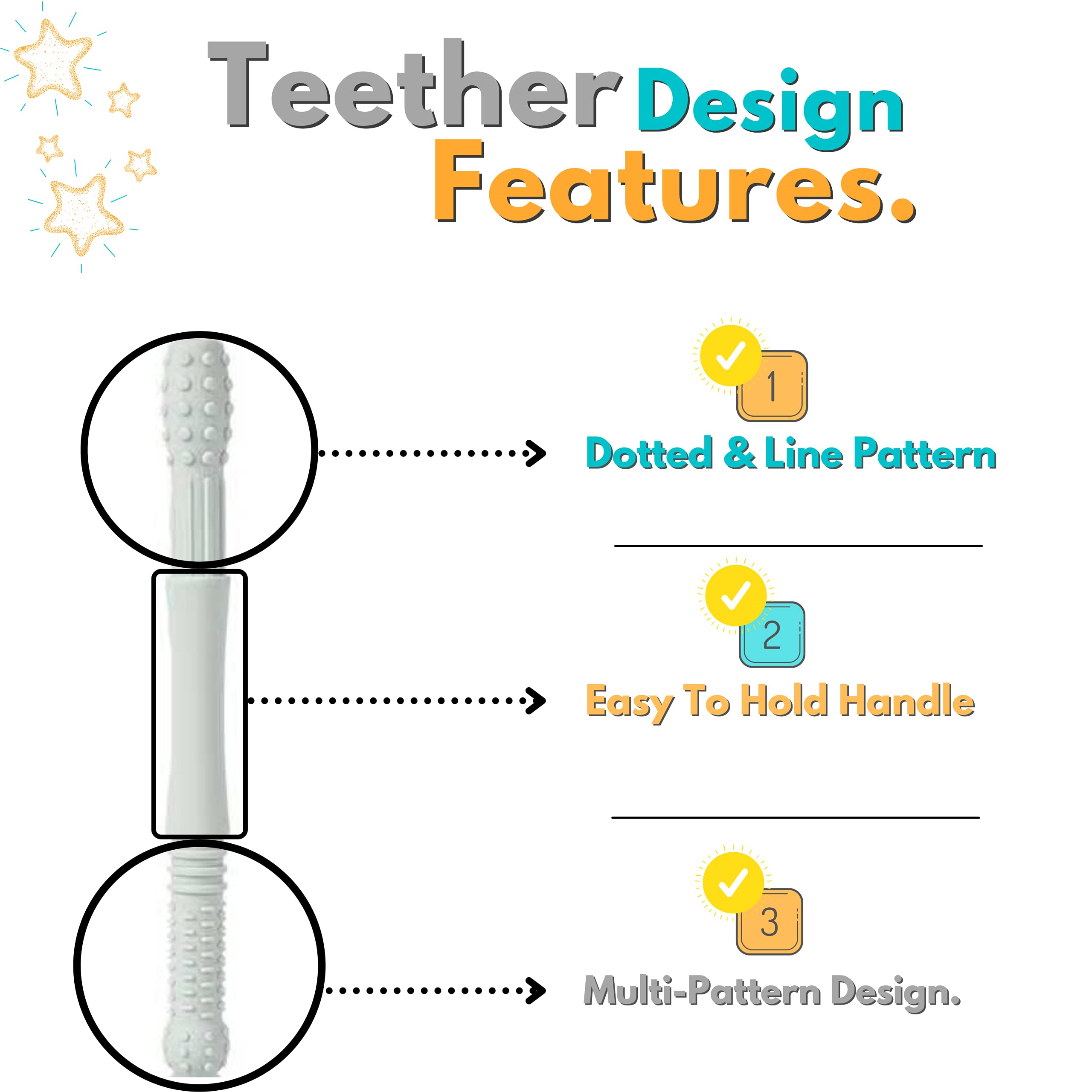 Soft Hallow Silicone Teething Tubes for Babies, (4 Pack) Baby Teether Tubes Includes Cleaning Brush, Soothing Teether & Flexible Teething Stick Toy for Infants & Toddlers, 100% Safe for Girls & Boys