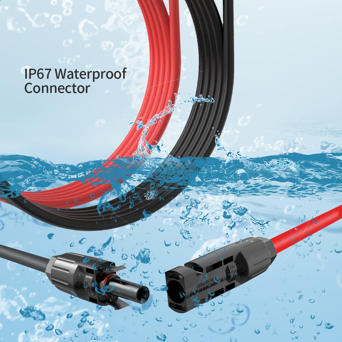 ELFCULB Solar Panel Extension Cable - 1Pair 12AWG 3FT Solar Extension Cable Black & Red, Solar Panel PV Cable Wire with Male/Female Connectors
