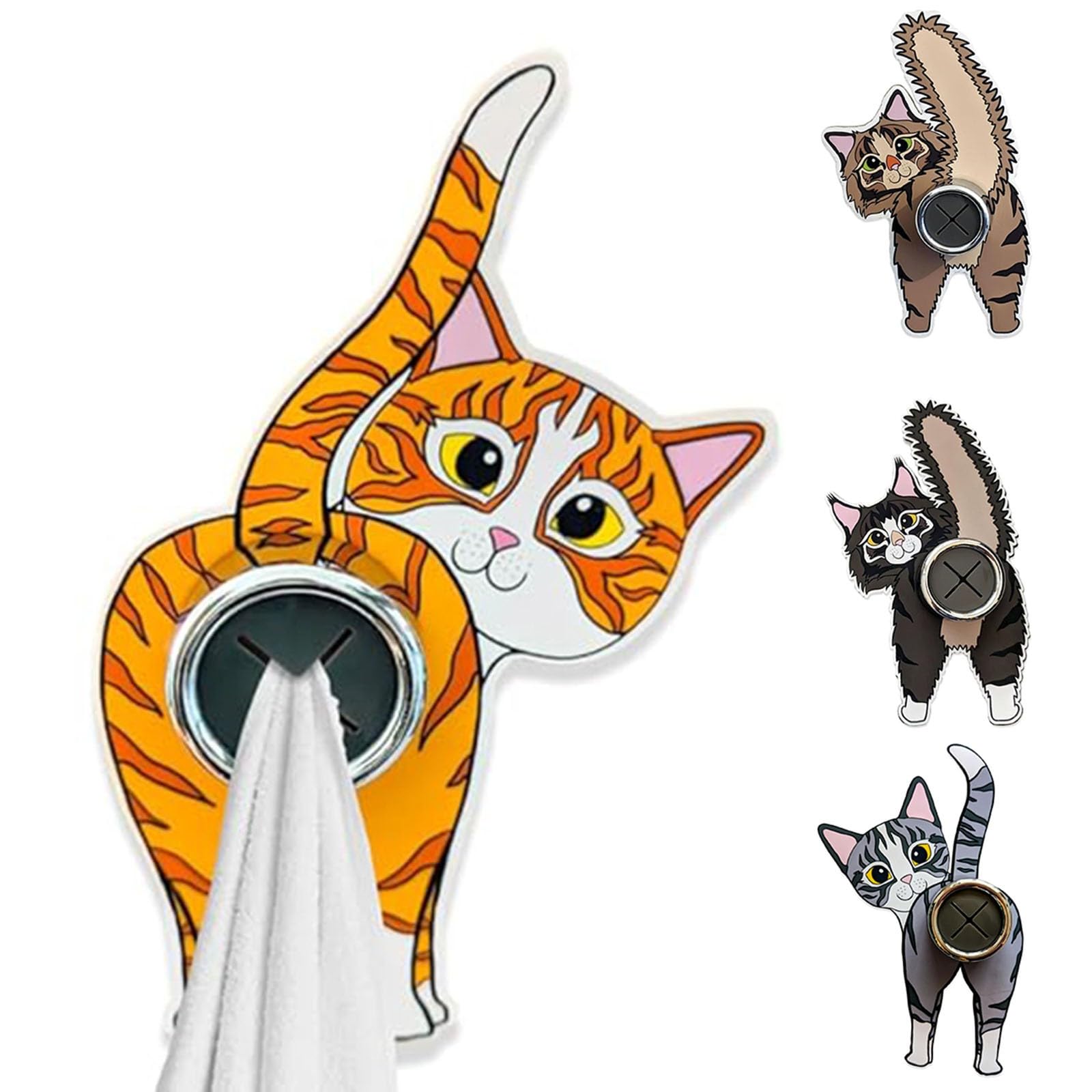 Funny Cat Butt Towel Holder Round Push Towels Cat Hooks with Adhesive Backing,Wall Mount Dishcloth Hook Hanger Dark Brown Prank Cat Hanging Decor,for Home Kitchen Bathroom Cabinet Without Drilling