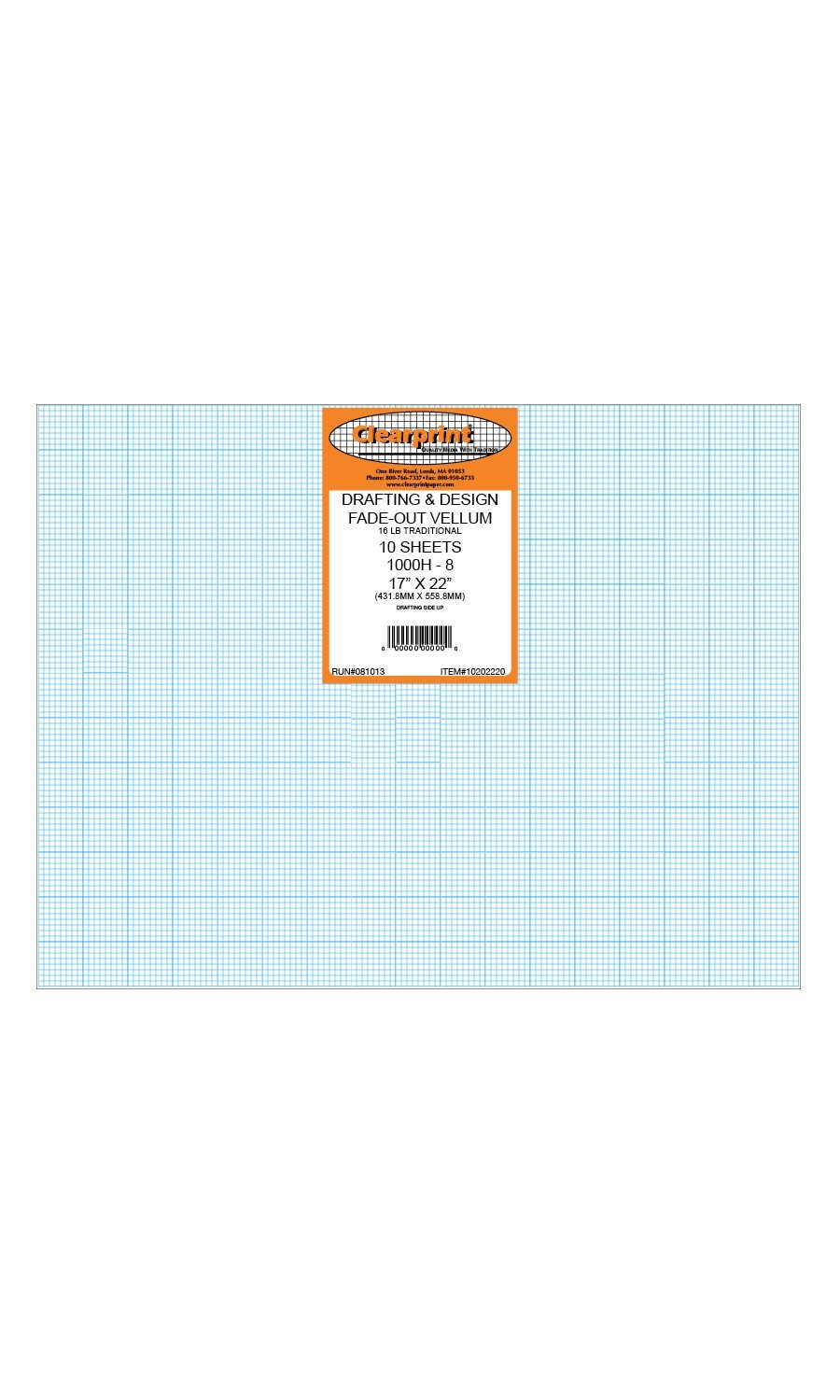 Clearprint 17" x 22" 1000H Design Vellum Sheets with Printed Fade-Out 8x8 Grid, 16 lb., 100% Cotton, 10 Sheets Per Pack, 1 Each
