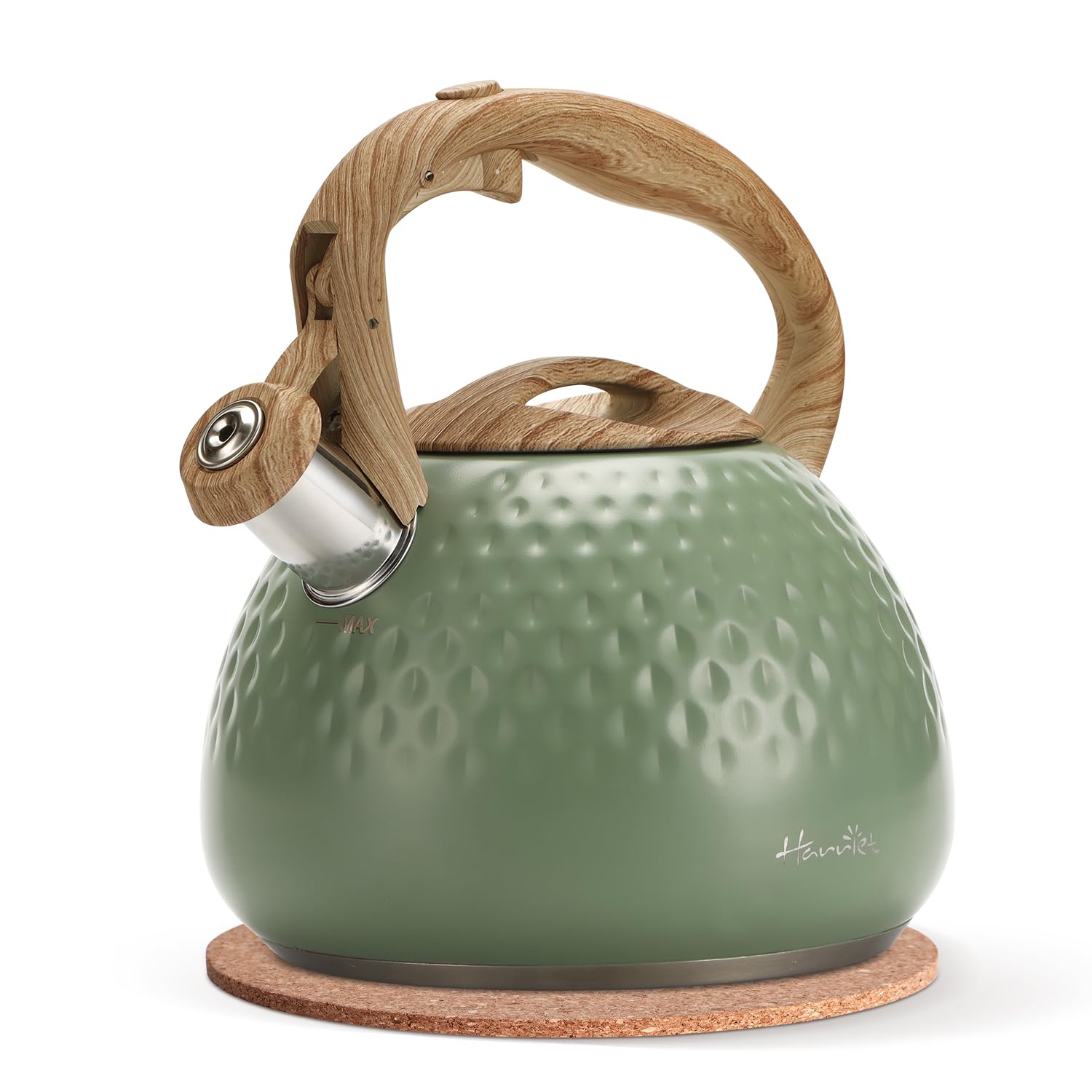 harriet Tea Kettle, Tea Pot for Stovetop, 2.5QT Whistling Kettle with 5-Layers bottom, Food Grade Stainless Steel Kettles with Hot-Resistant Handle Gas Electric Applicable, Green