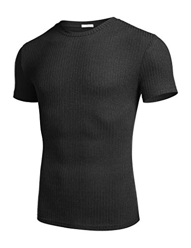 COOFANDY Men's 2 Pack Muscle T Shirts Stretch Short Sleeve Crew Neck Bodybuilding Workout Tee Shirts