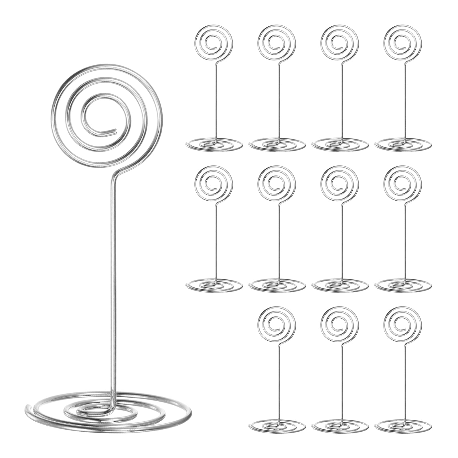 HARFINGTON 12pcs Table Number Holders 3.35 Inch 85mm Tall Circle Shape Steel Photo Holders for Centerpieces Table Place Card Holders for Wedding Reception Party Office Home, Silver Tone