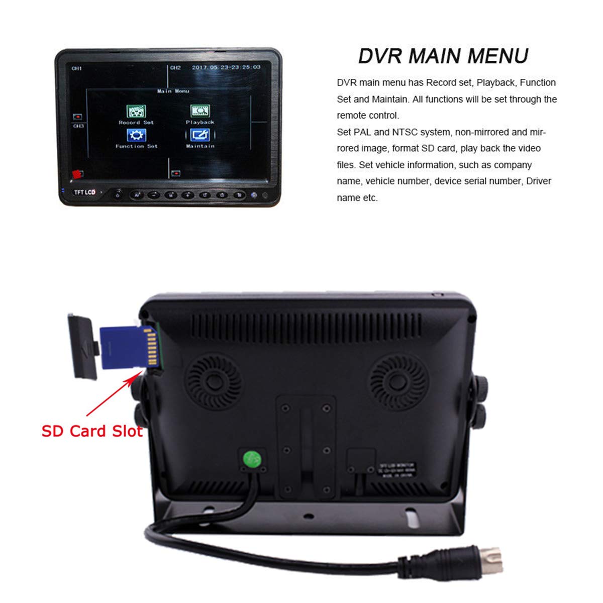 CAMSLEAD Car Backup Camera System 9 inch Monitor Built-in DVR Recorder with Quad Split Screen CCD Waterproof Night Vision Side Camera Rear View Camera Monitor Kit for Truck Van Caravan Trailers