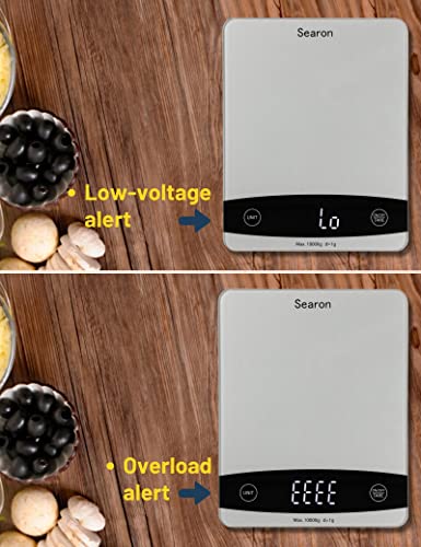 Searon Food Kitchen Scale Digital - Ounces and Grams Ml Lb,10Kg/22Lb Capacity for Weight Loss, Baking, Cooking, Keto and Meal Prep, Tempered Glass Panel - 7.9 X 6.3 X 0.6 Inches