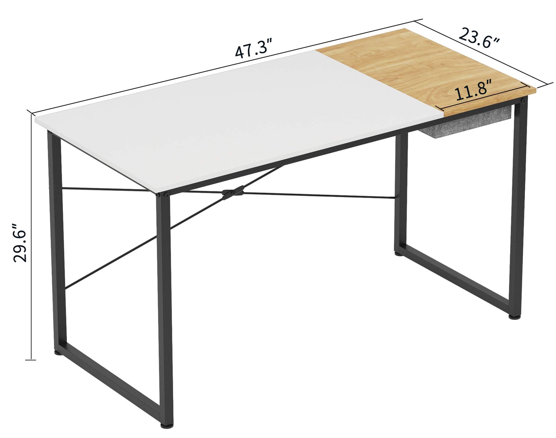COTUBLR 47 Inch Computer Desk with Storage Box Home Office Writing Study Laptop Table, Modern Simple Style Desk with Drawer, White Natural
