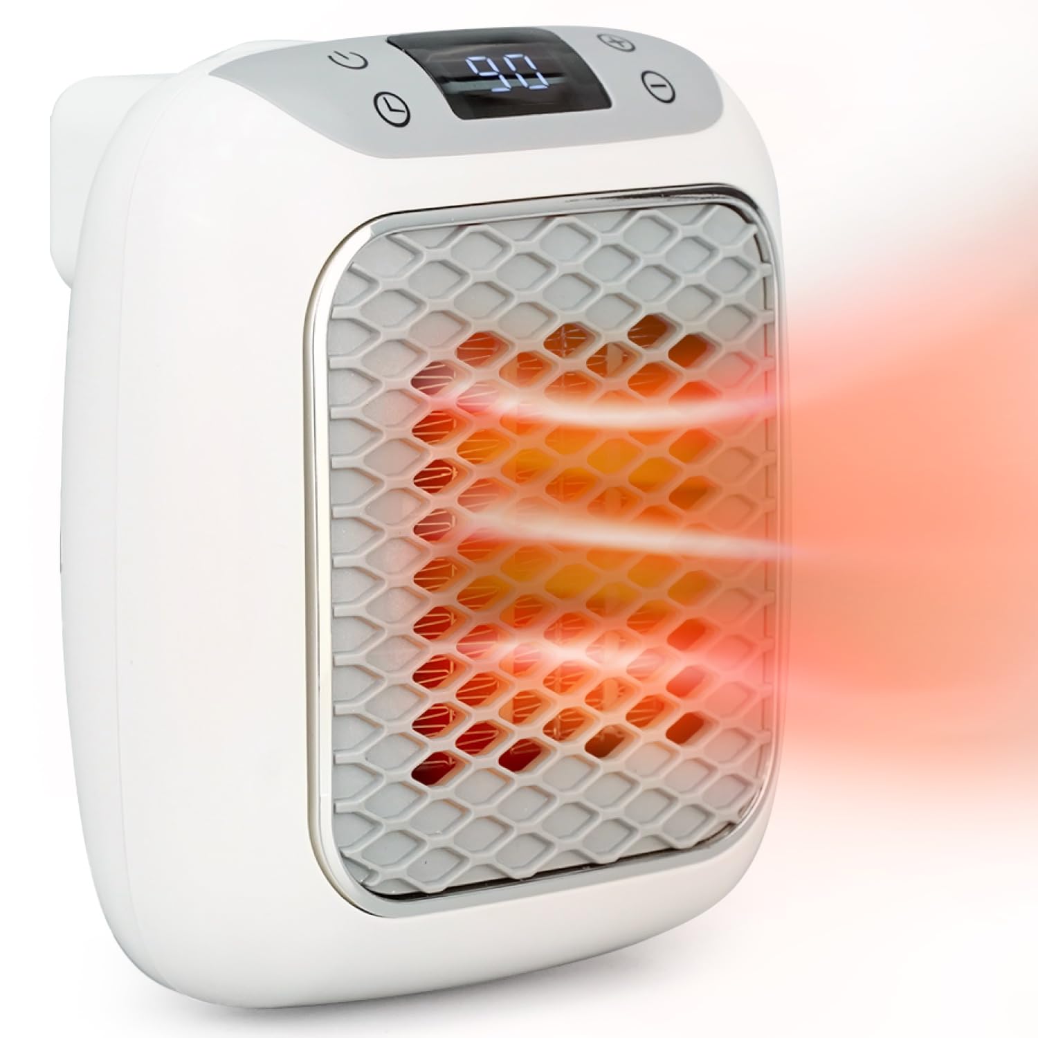 HeatWell Small Space Heater Plug In - 800w Mini Wall Mount Portable Heaters for Indoor Use Office Bedroom | Adjustable Thermostat, 12-Hour Timer, Auto Shut Off, Quiet Energy Efficient Ceramic Heating