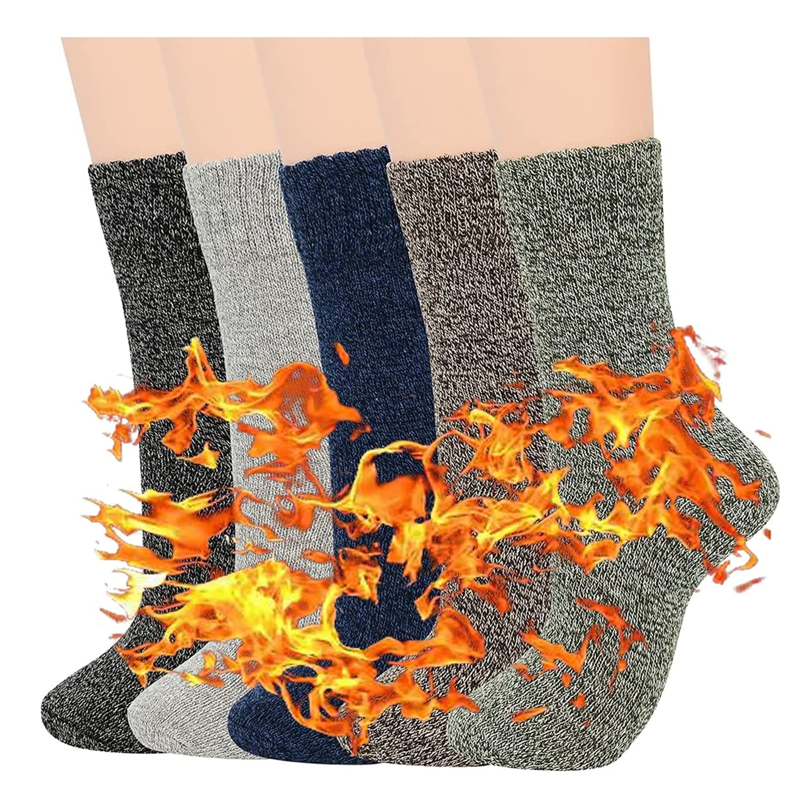 Century Star Mens Athletic Socks Retro Thick Warm Soft Wool Socks Sports Knit Pattern Winter Socks Crew Socks 5 Pairs Diamond NEW One Size