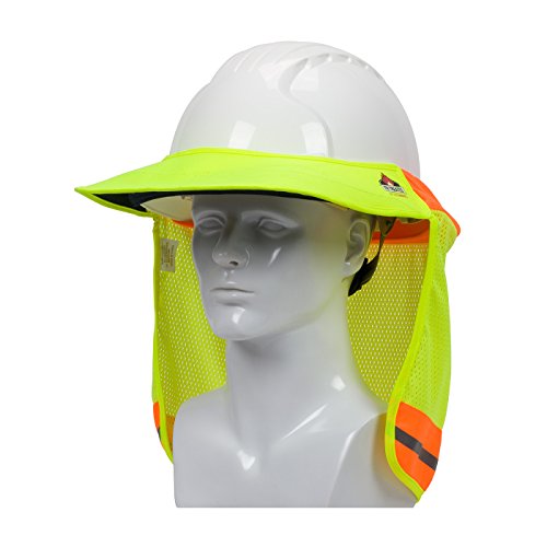EZ-Cool 396-801FR-YEL FR Treated Hi-Vis Hard Hat Neck Sun Shade Shield Accessories with Visor, Large, Yellow - Fits Both Cap Style & Full Brim Hard Hats